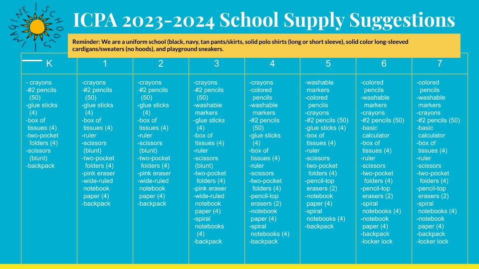 Student Supplies – Imagine Columbus Primary Academy